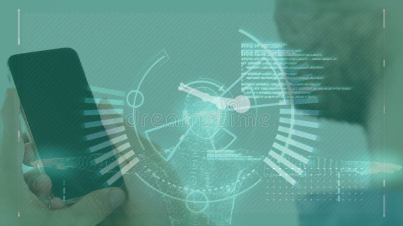 Animation of Scope Spinning with Data Processing Over Caucasian Man ...