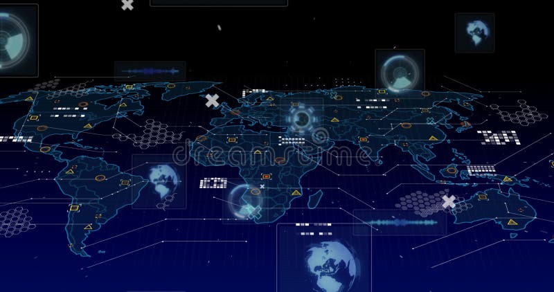 Animation of Scopes Scanning, Data Processing and Markers Over World Map Stock Footage - Video ...