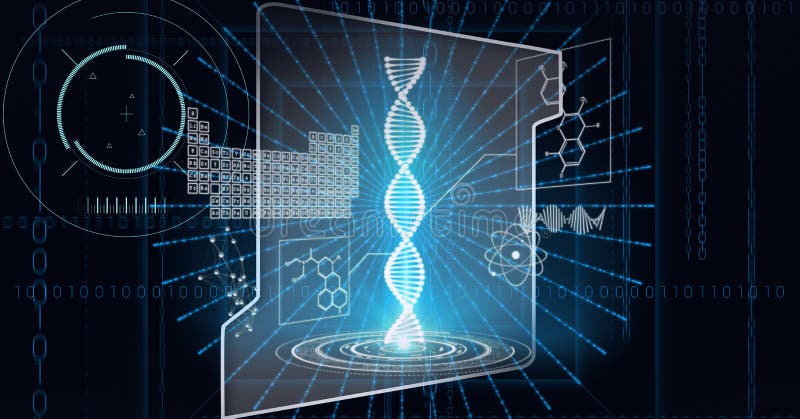 Animation of Scopes Scanning, Dna Strand Over Screen and Scientific ...