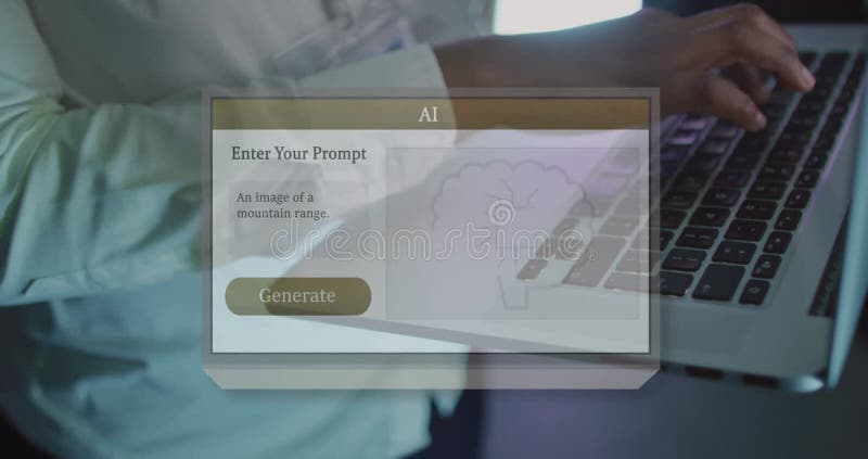 Animation of Screen with Ai Text Over African American Man Using Laptop ...