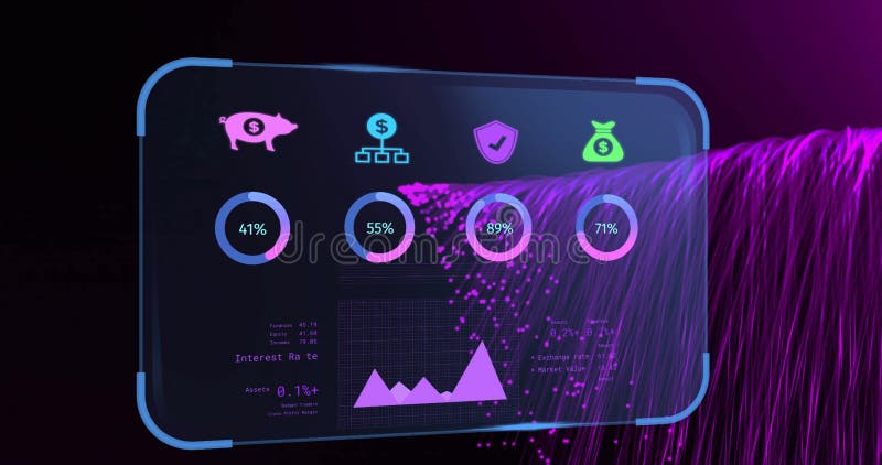 Animation of Screen with Banking Data Over Black Background Stock ...