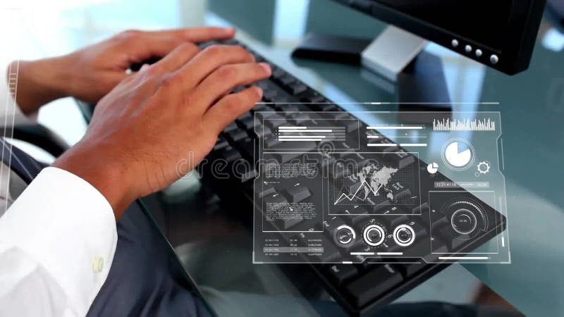 Animation Of Screen Data Processing Over Biracial Man Using Computer Keyboard Stock Footage