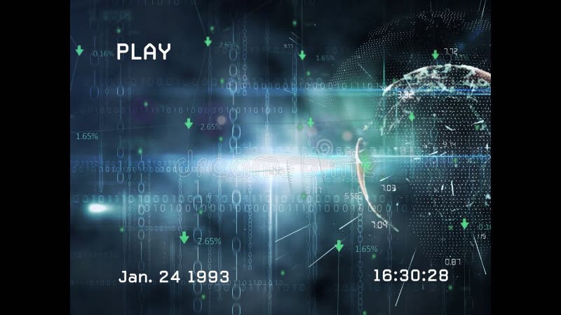 Animation of Screen with Glitch, Binary Code and Rotating Globe Stock ...
