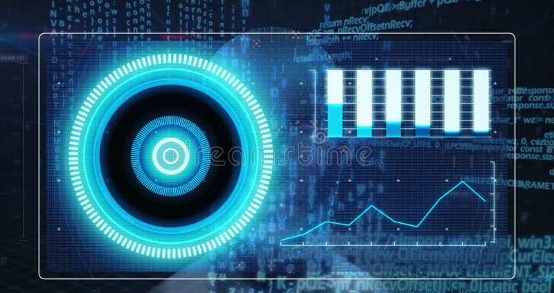 Animation of Screen with Illuminated Circle and Graphs Over Programming Language Stock Video ...