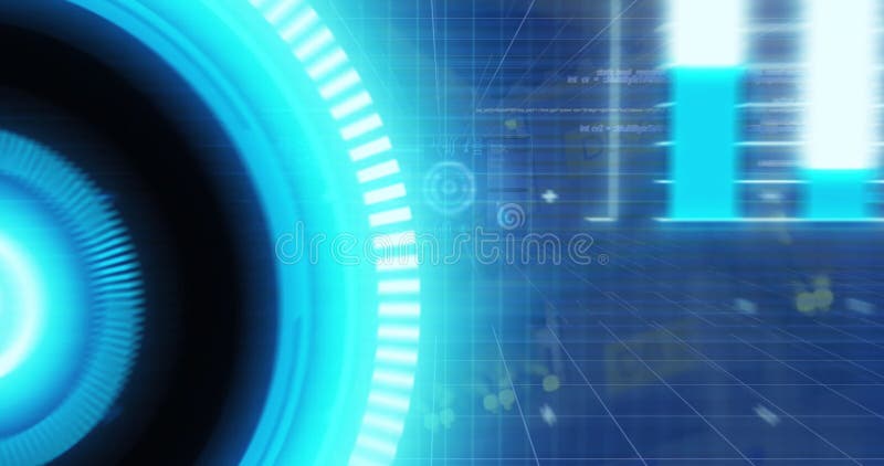 Animation of Screen with Scope Scanning and Data Processing Over Close Up of Computer Server ...