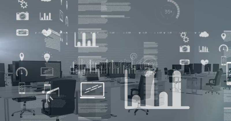 Animation of Screens with Data Processing Against Empty Office Stock ...