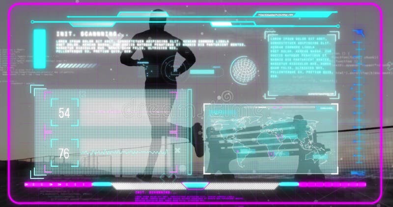 Animation of Screens with Data Processing Over African American Man ...