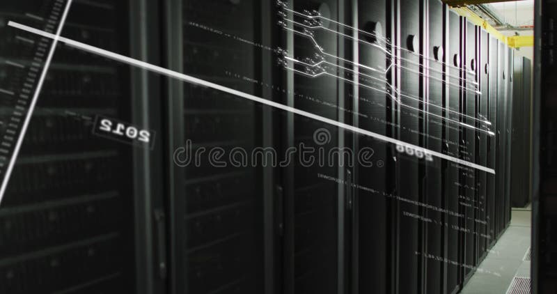Animation of Screens with Programming Language and Numbers Moving Over Data Server Racks Stock ...