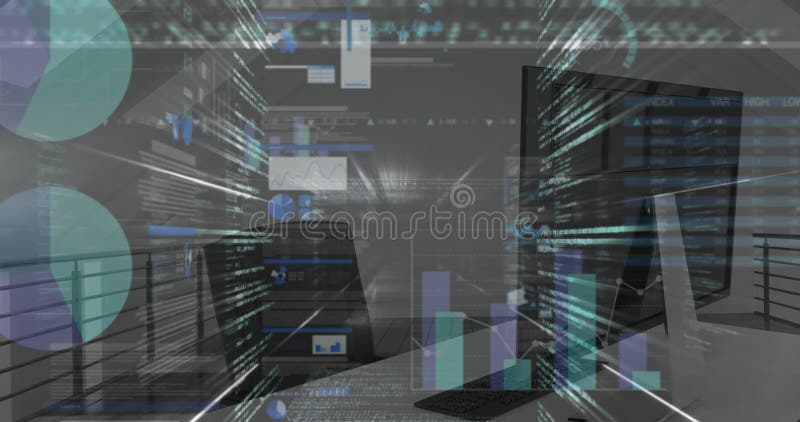 Animation of Screens with Statistical Data Processing Against Empty Office Stock Video - Video ...