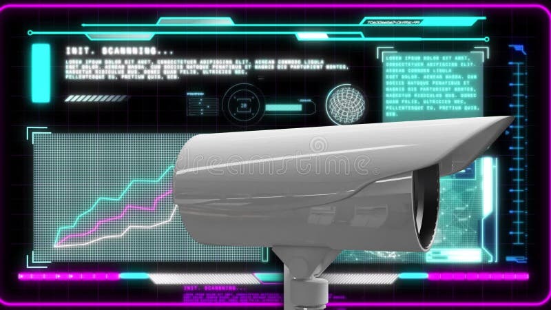 Animation of Security Camera and Data Processing on Interface Stock ...