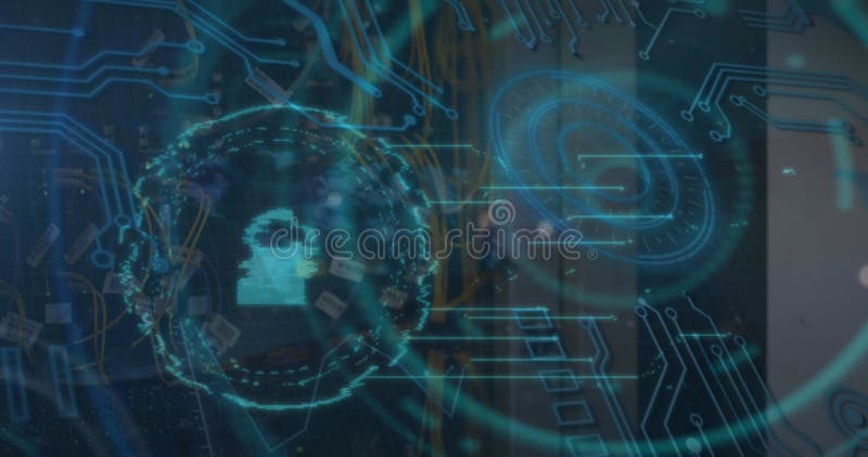 Animation Of Security Padlock Data Processing And Scope With Computer