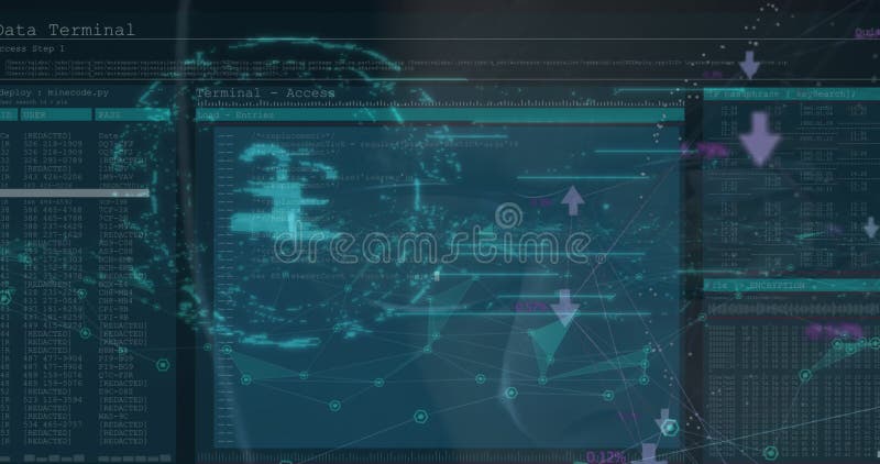 Animation of Security Padlock Icon and Data Processing Over Close Up of ...