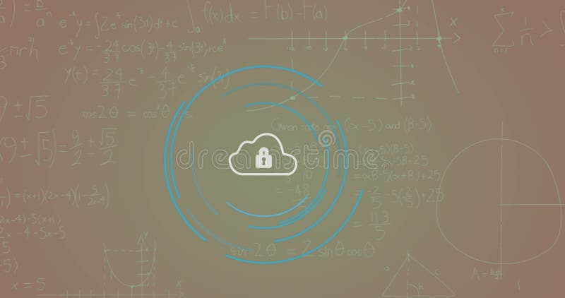 Animation of Security Padlock Icon and Mathematical Equations Against ...