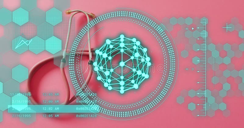 Animation of Shapes and Data Processing Over Stethoscope Stock Video ...