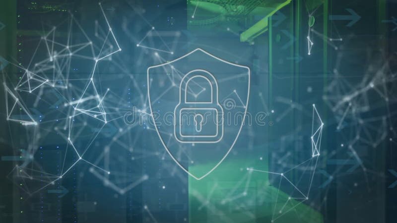 Animation of Shapes and Padlock with Shield Over Server Room Stock Video - Video of global, male ...