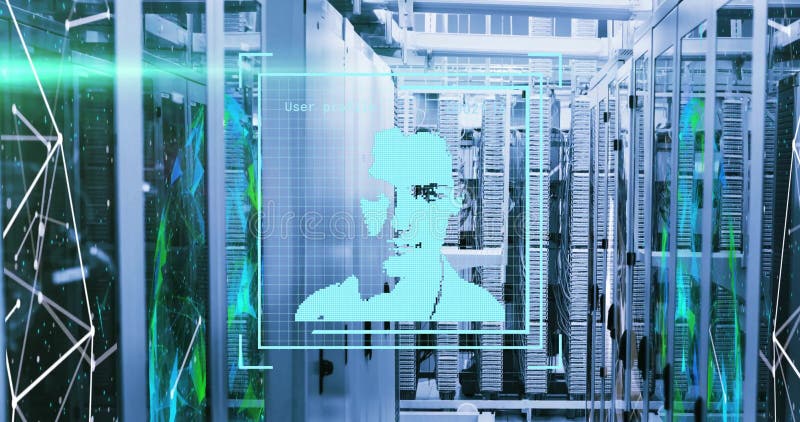 Animation of Shapes and People Icons Over Server Room Stock Footage ...