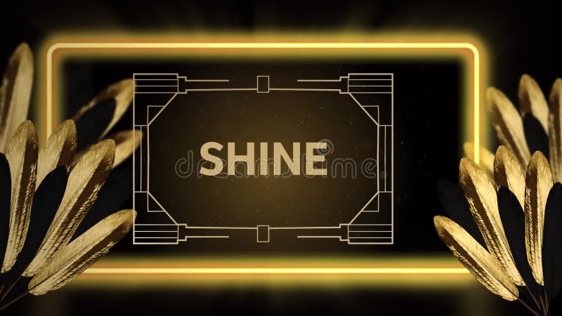 Animation of Shine Text and Neon Frame Over Leaves on Black Background ...