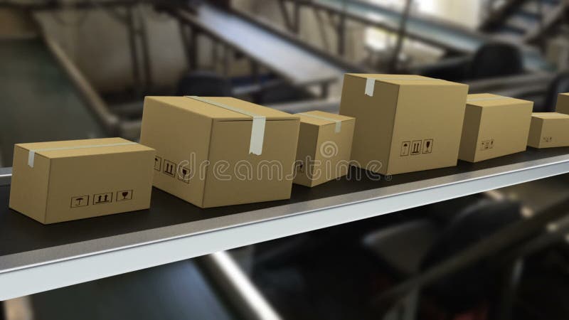 Packages Moving on Conveyor Belts in a Busy Logistics Warehouse Stock ...