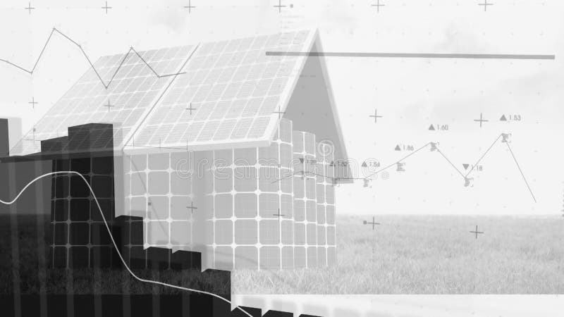 Animation Showing Data Graphs Overlaying Solar Panel House in School ...
