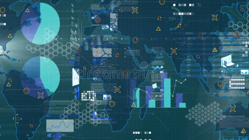 Animation Showing Digital Map with Data Charts and Graphs Overlaying ...