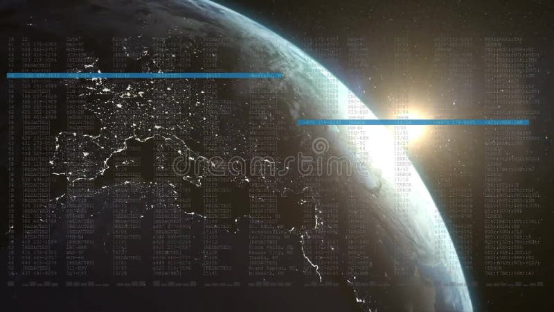 Animation Showing Earth from Space with Digital Data Overlay and ...