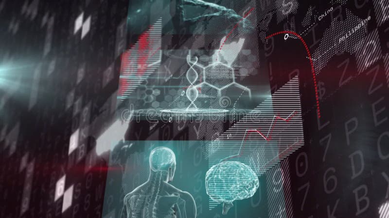 Animation Showing Futuristic Digital Interface with DNA, Brain, and ...