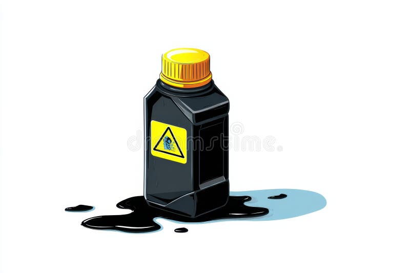 Illustration of a Bleach Bottle with a Spill and a Warning Light on the ...
