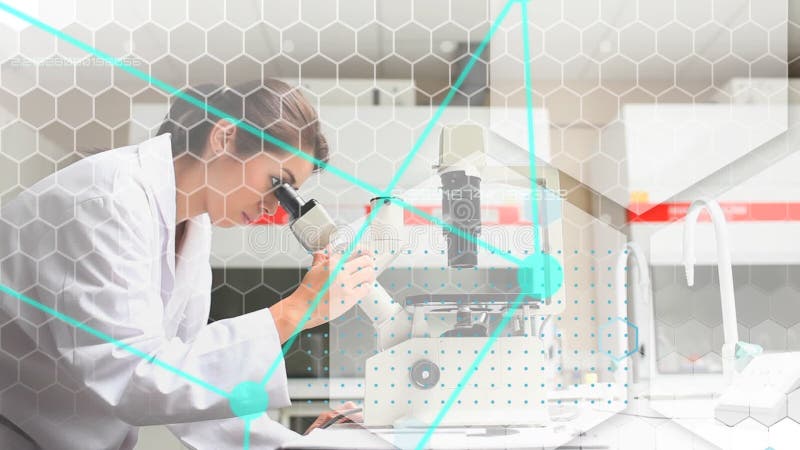 Laboratory with Data and Hexagons in the Foreground Stock Footage ...