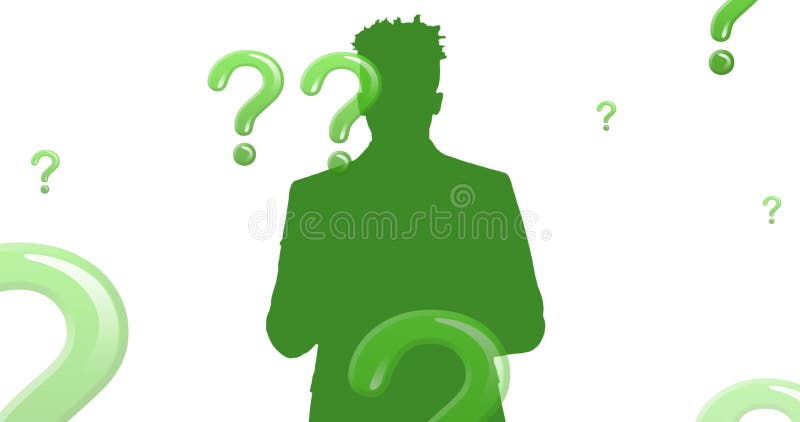Animation of Silhouette of Businessman Talking with Question Marks on ...