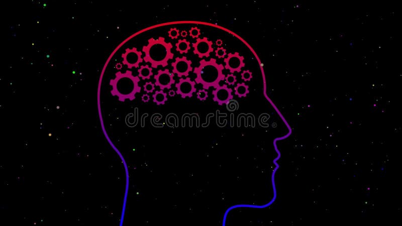 Animation of a Silhouette of a Man with Gears in the Brain Stock ...