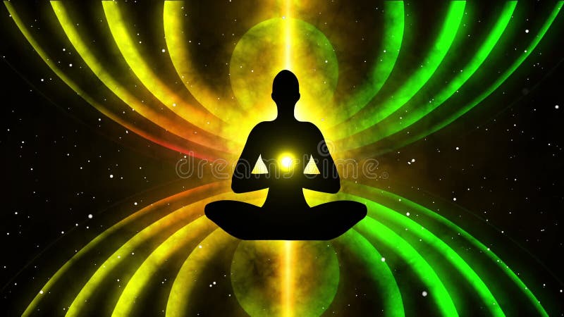 Silhouette of Meditation Person Meditating with Aum Symbol Background ...