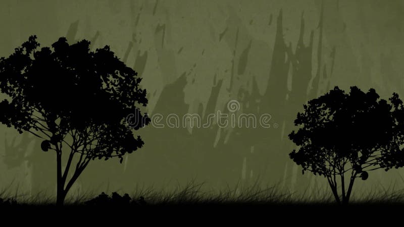Animation of Silhouetted Trees and Grass Over Green Scratch Texture ...