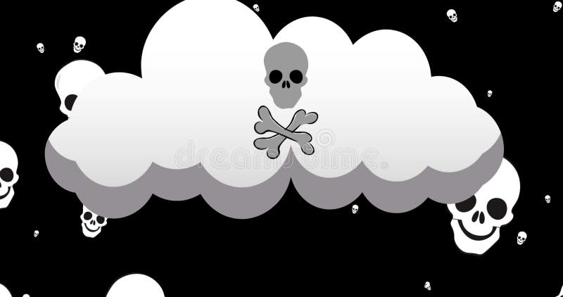 Animation of Skulls Falling and Cloud with Skull and Bones on Black ...