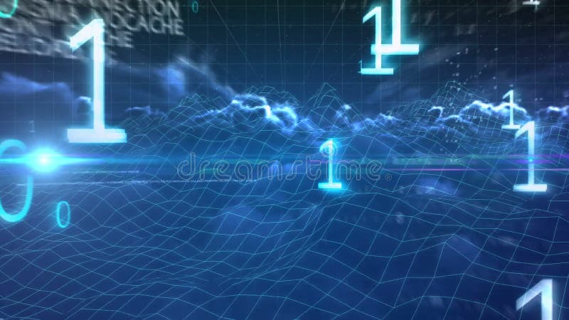 Animation of Sky and Binary Coding Flowing Stock Footage - Video of illuminated, mesh: 174699554
