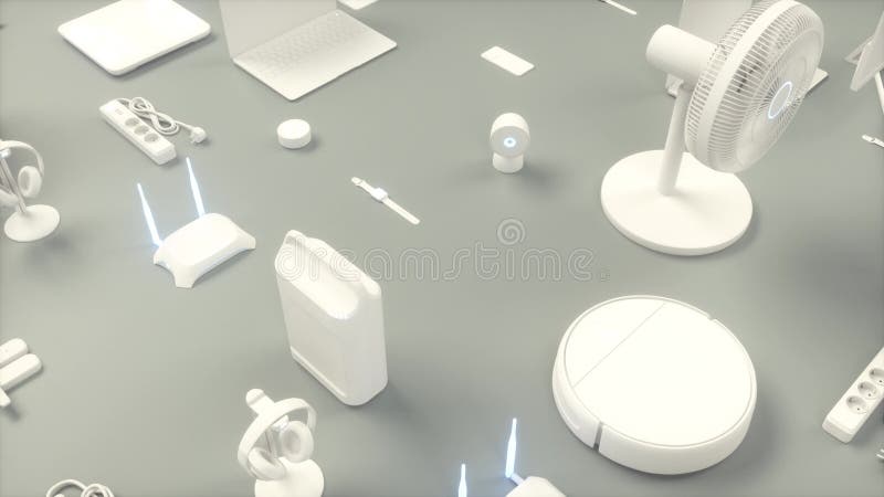 Animation with Smart Home Devices Lay on the White Background. Modern ...