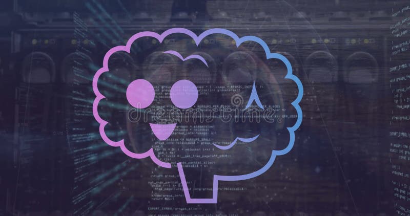 Animation of Smiling Brains Over Computer Language Against Cable Stock ...