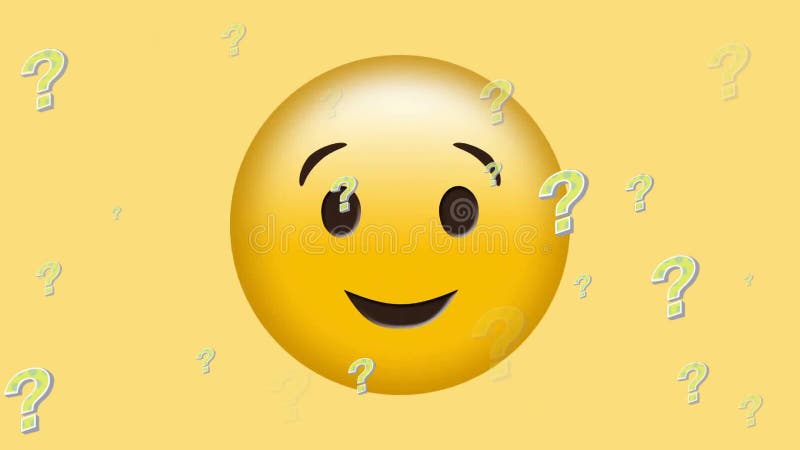 Animation of Smiling Emoji Icon with Question Marks on Yellow ...