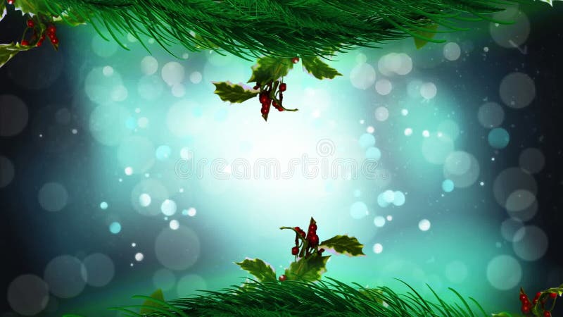 Animation of Snow Falling and Glowing Blue Light with Christmas Tree ...