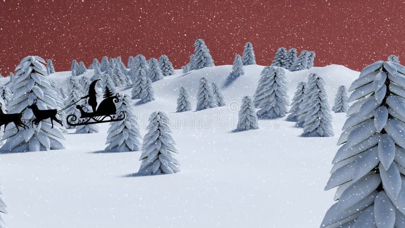 Animation of Snow Falling Over Trees on Red Background Stock Footage ...