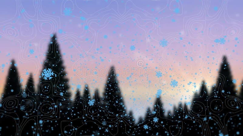 Animation of Snow Falling and White Lines Over Trees in Forest Stock ...