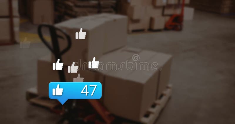 Animation of Social Media Notification and Like Icons Over Cardboard ...