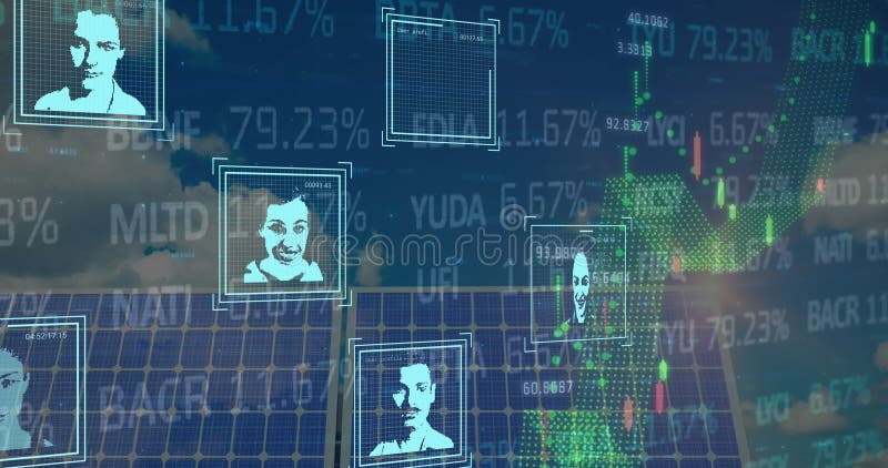 Animation of Solar Panels and People Icons Over Data Processing Stock ...