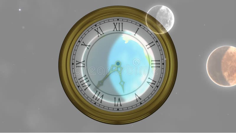 Animation of Solar System, Planets and Space Over Clock Ticking Stock ...