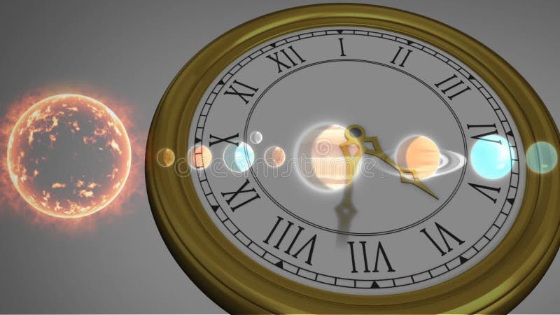 Animation of Solar System, Planets and Space Over Clock Ticking Stock ...