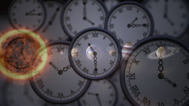 Animation of Solar System, Planets and Space Over Clocks Ticking Stock ...