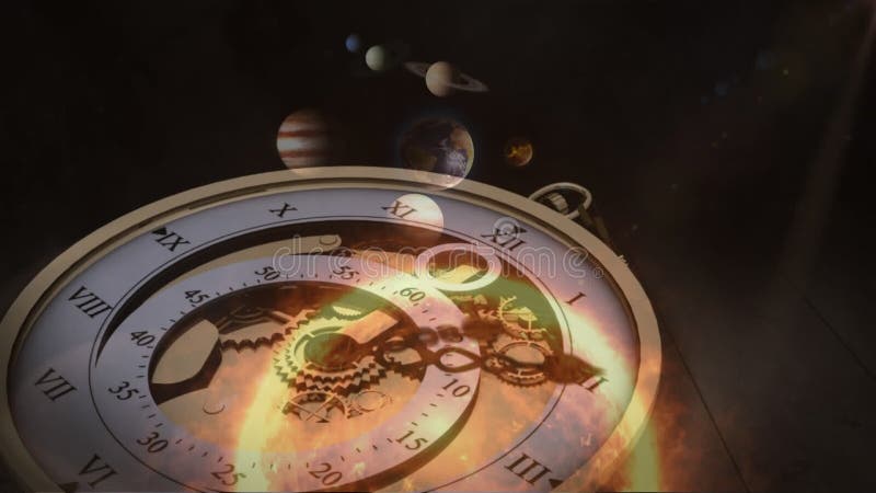 Animation of Solar Systems, Planets and Space Over Vintage Clock ...