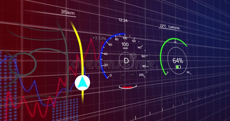 Animation of Speedometer, Battery Indicator and Navigation Line with ...