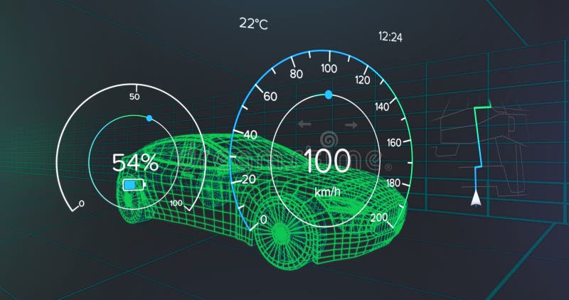 Animation of Speedometer Data Processing Over 3d Car Drawing Stock ...