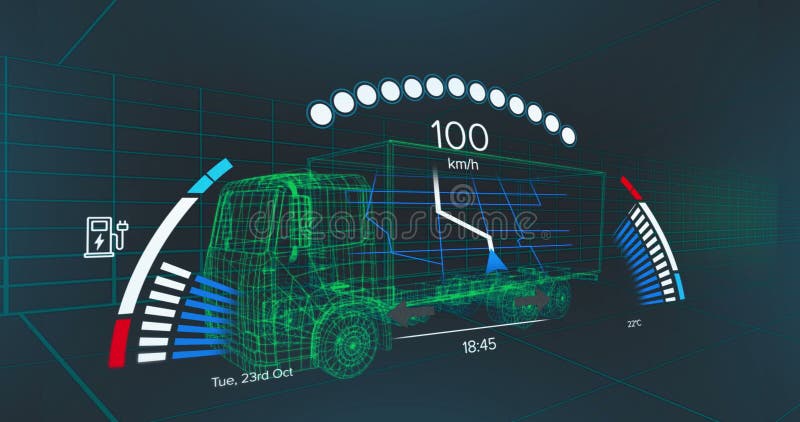 Animation of Speedometer Data Processing Over 3d Truck Drawing Stock ...