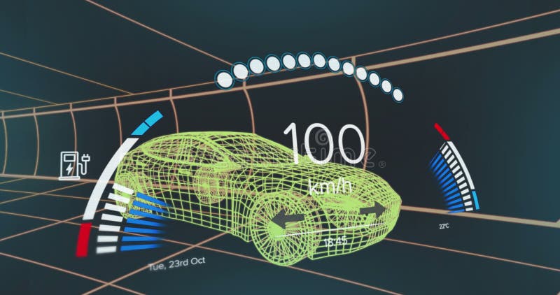 Animation of Speedometer Interface Over 3d Car Model Moving in Seamless ...